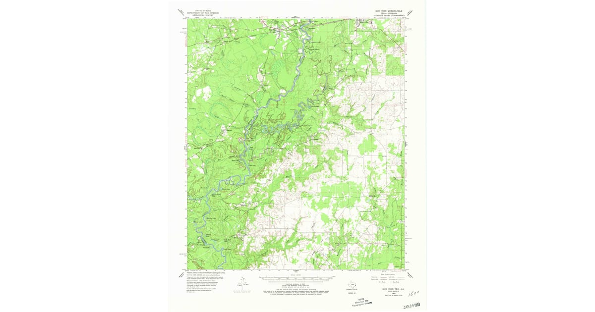 1959 Map of Bon Wier, Newton County, TX — High-Res, 1961 Print | Pastmaps
