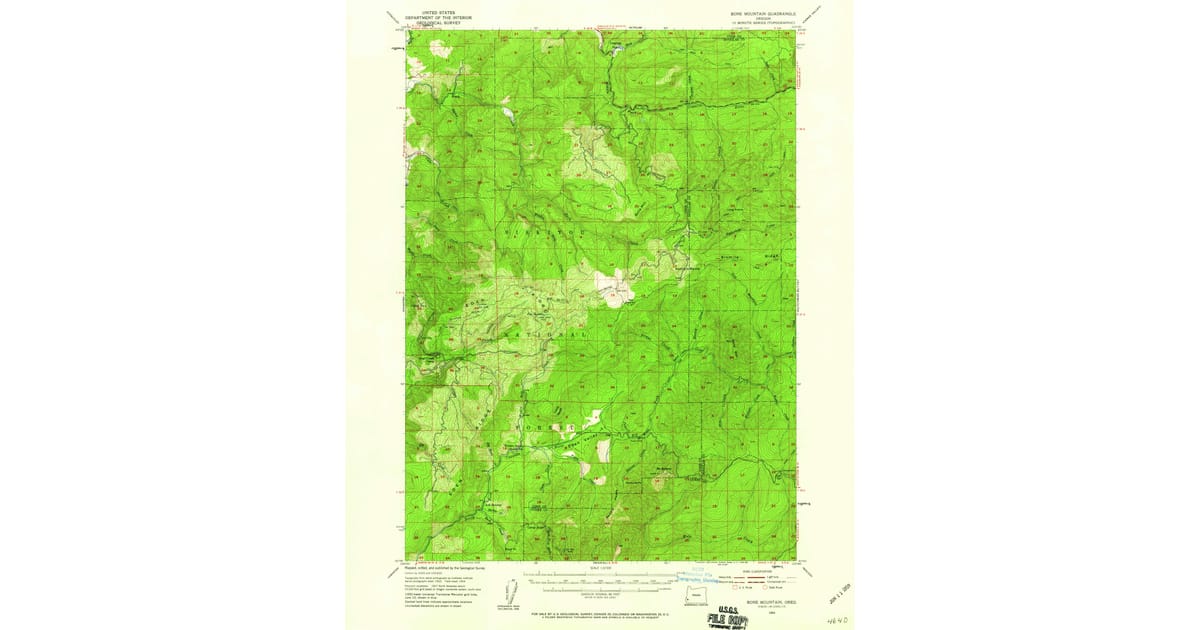 1954 Map of Bone Mountain, Coos County, OR — High-Res, 1959 Print ...