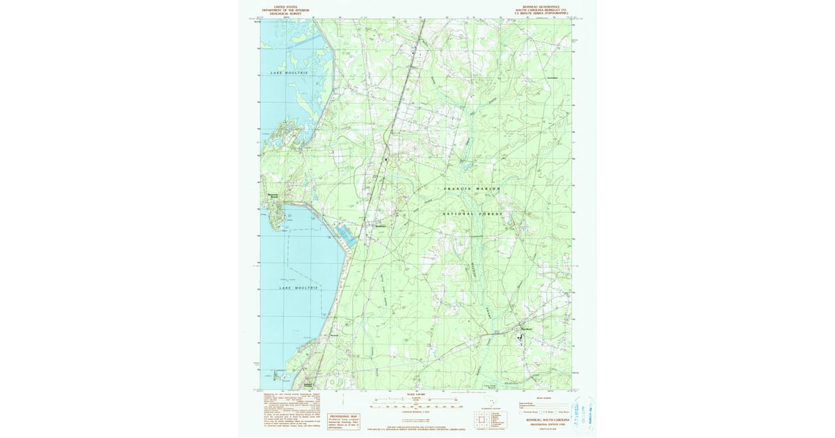 1990 Map of Bonneau, SC — High-Res | Pastmaps