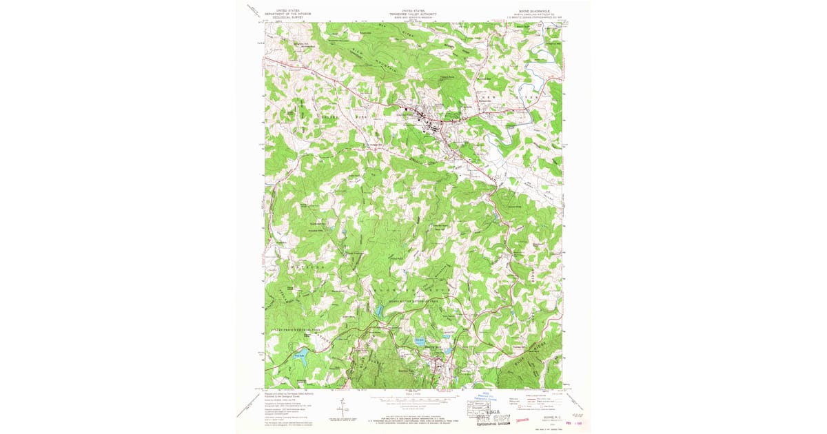 1959 Map of Boone, NC — High-Res, 1968 Print | Pastmaps