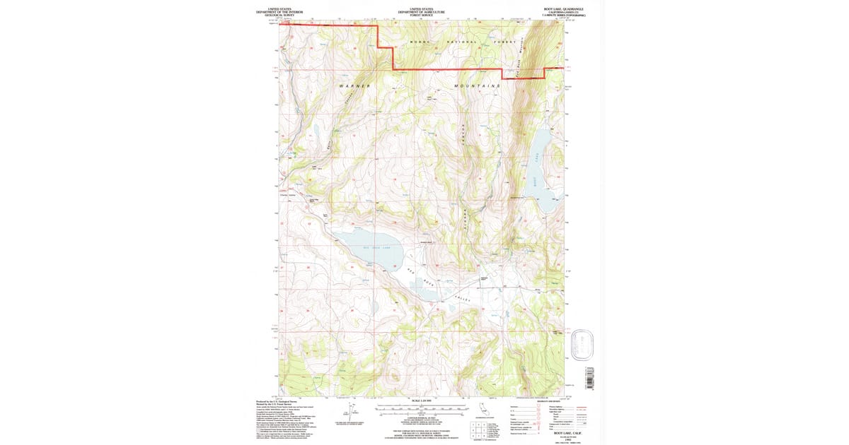 1993 Map of Boot Lake, Lassen County, CA — High-Res, 1997 Print | Pastmaps