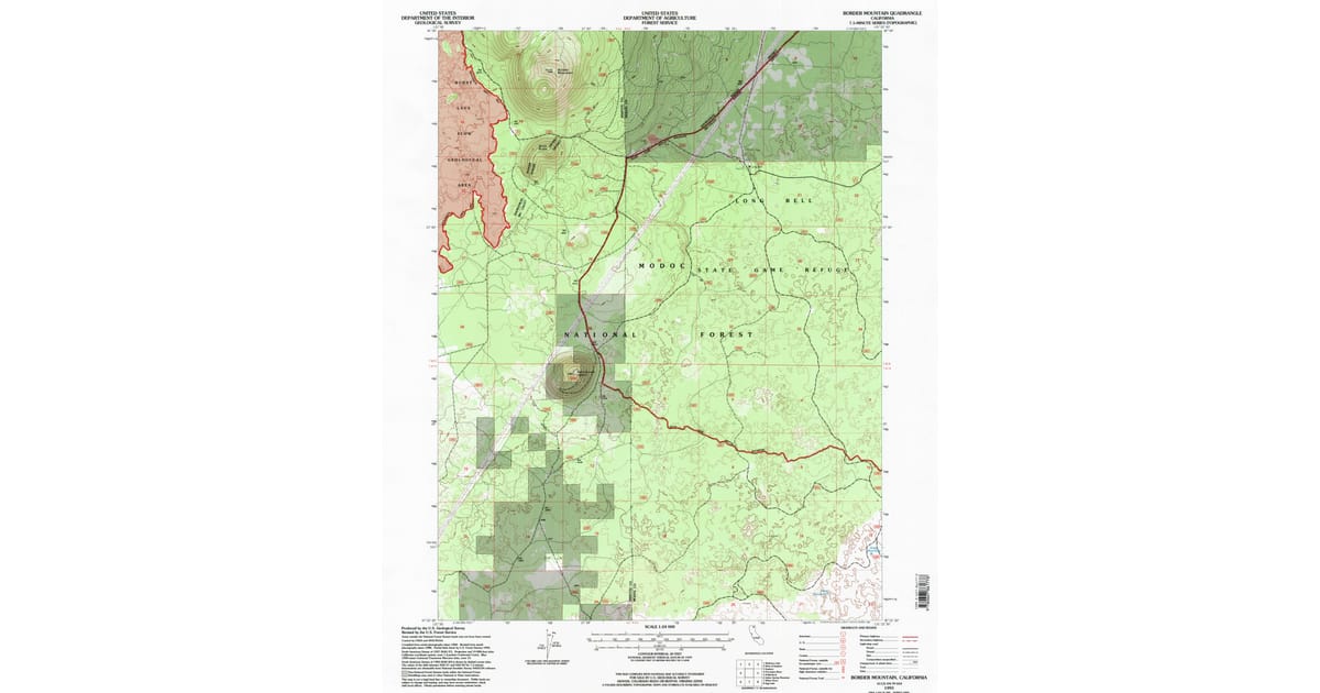 1993 Map of Border Mountain, Modoc County, CA — High-Res | Pastmaps
