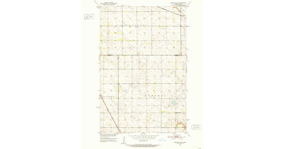 1951 Map of Bordulac SW, Stutsman County, ND — High-Res | Pastmaps
