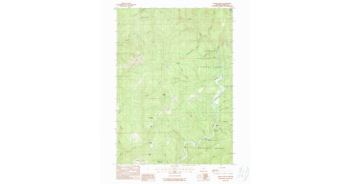 1989 Map of Bosley Butte, Curry County, OR — High-Res | Pastmaps