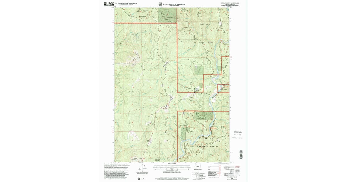 1998 Map of Bosley Butte, Curry County, OR — High-Res | Pastmaps
