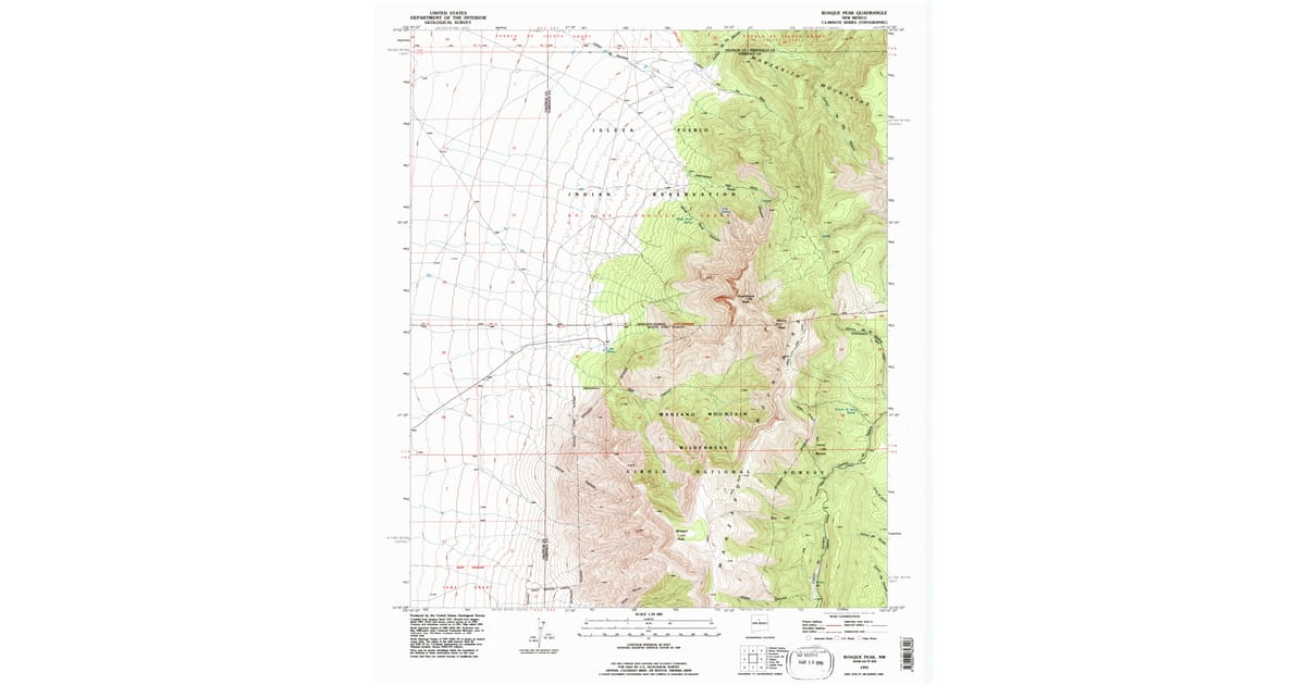 1991 Map of Bosque Peak, Torrance County, NM — High-Res | Pastmaps