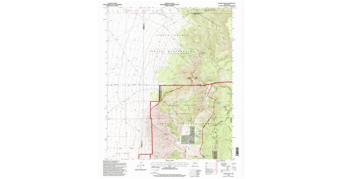 1995 Map of Bosque Peak, Torrance County, NM — High-Res | Pastmaps