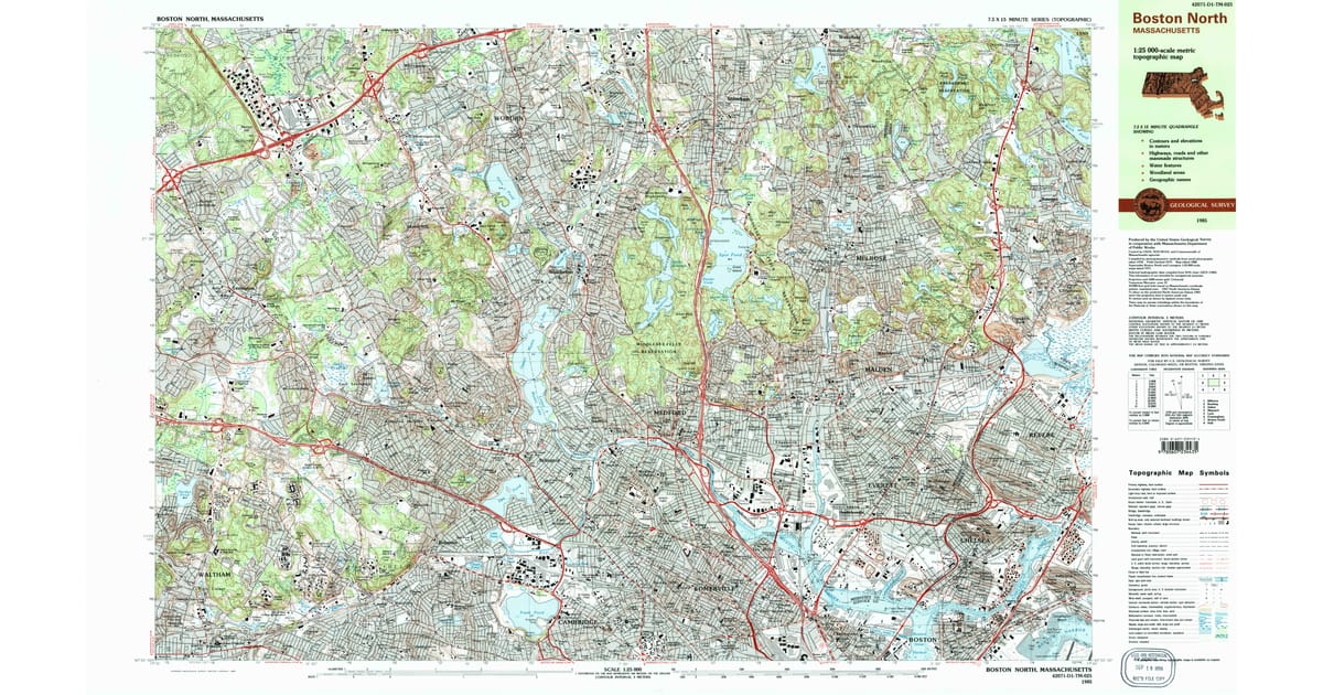 1985 Map of Boston North, Middlesex County, MA — High-Res | Pastmaps