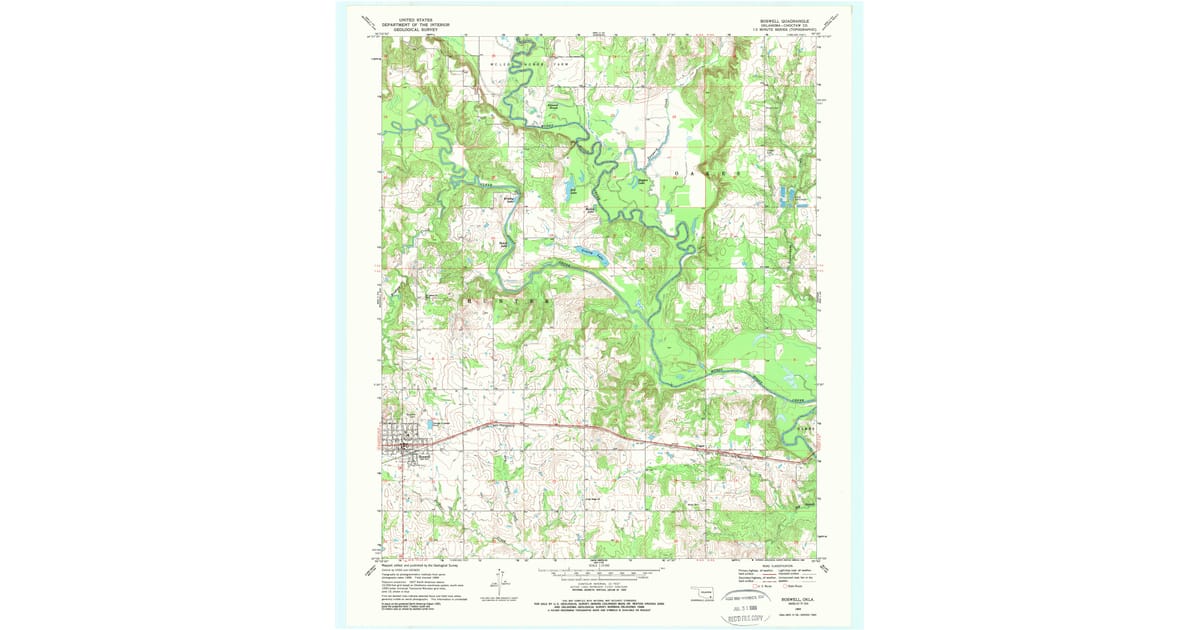 1969 Map of Boswell, OK — High-Res, 1989 Print | Pastmaps