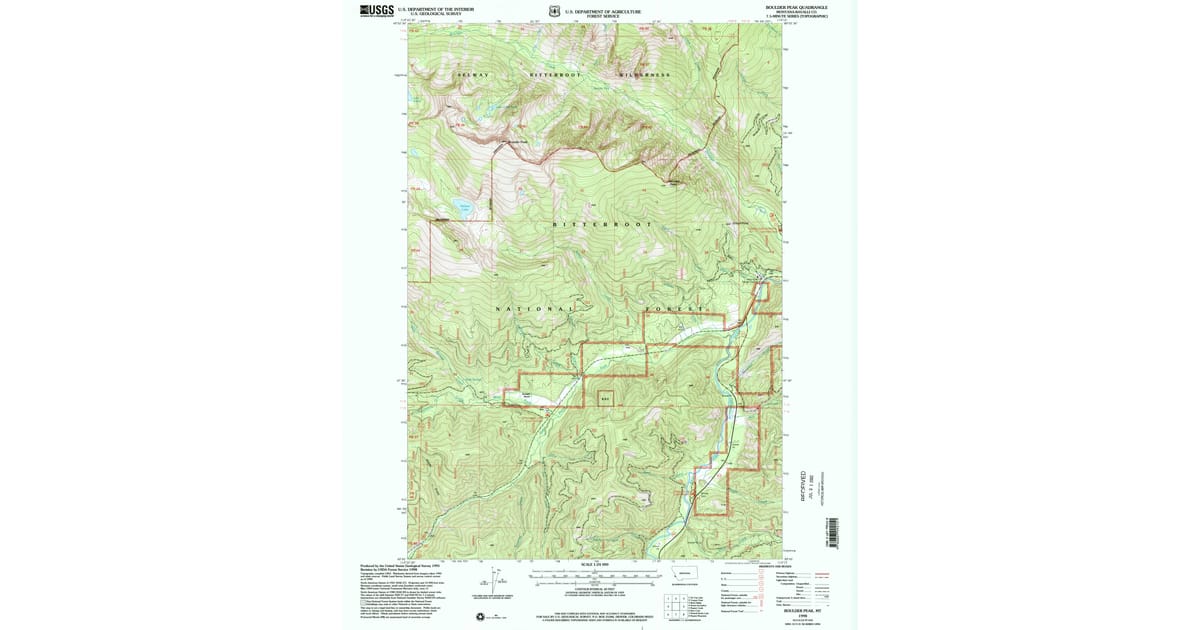 1998 Map of Boulder Peak, Ravalli County, MT — High-Res | Pastmaps