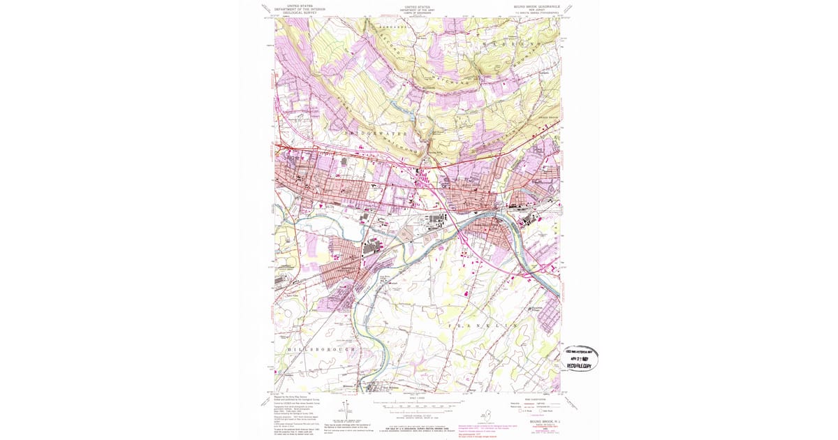 1955 Map of Bound Brook, NJ — High-Res, 1980 Print | Pastmaps