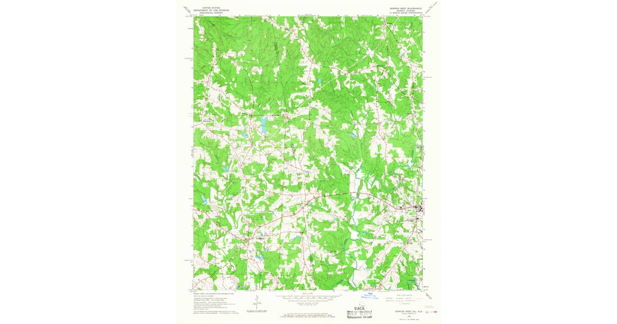 1966 Map of Bowdon West, Carroll County, GA — High-Res | Pastmaps