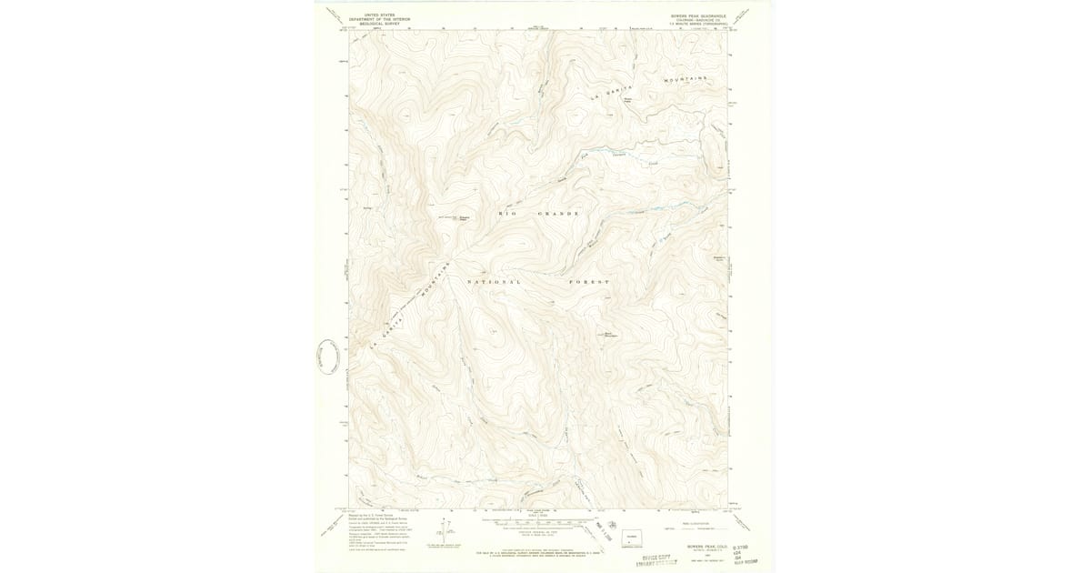 1967 Map of Bowers Peak, Saguache County, CO — High-Res | Pastmaps