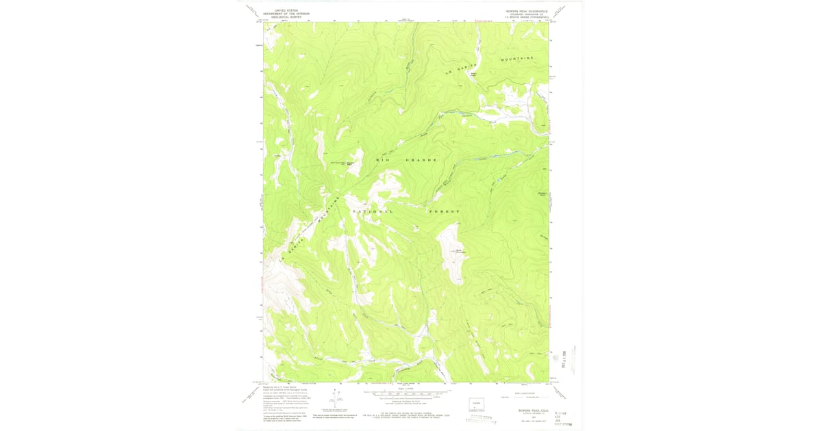 1967 Map of Bowers Peak, Saguache County, CO — High-Res, 1980 Print ...