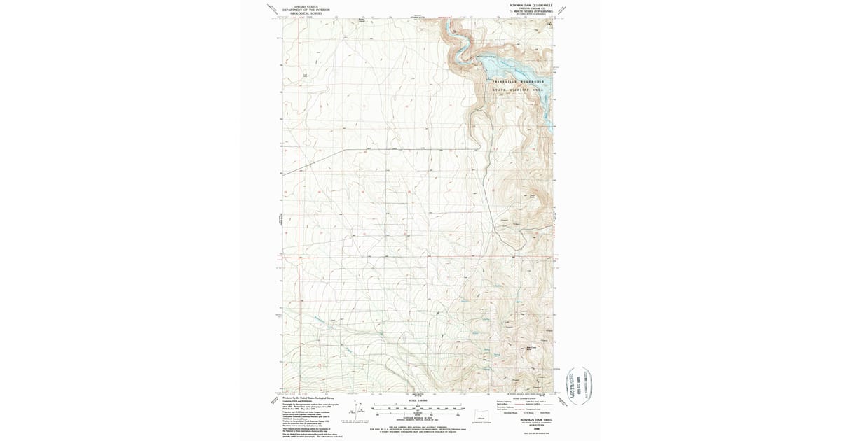 1988 Map of Bowman Dam, Crook County, OR — High-Res | Pastmaps