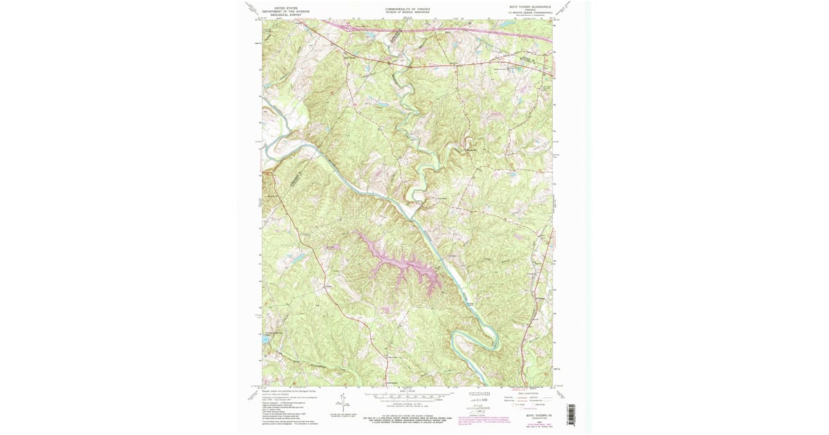 1967 Map of Boyd Tavern, Fluvanna County, VA — High-Res, 1987 Print ...