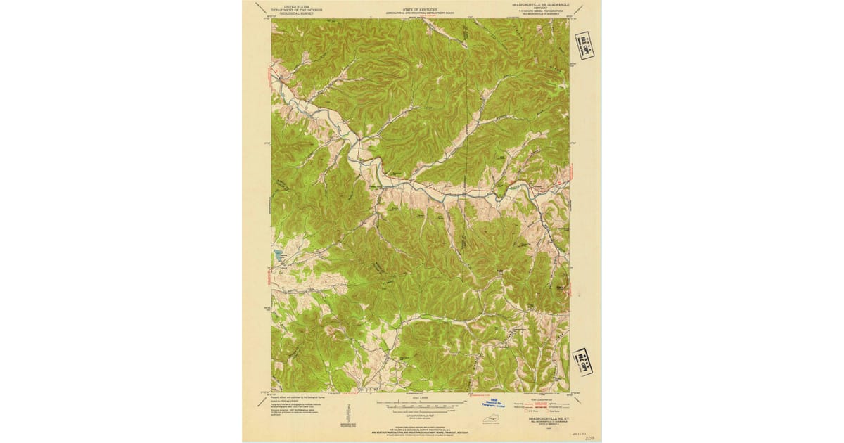 1953 Map of Bradfordsville NE, Casey County, KY — High-Res | Pastmaps