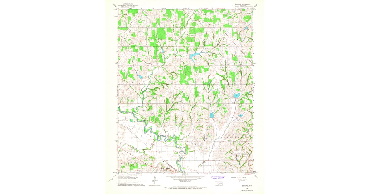 1966 Map of Bradley, OK — High-Res | Pastmaps