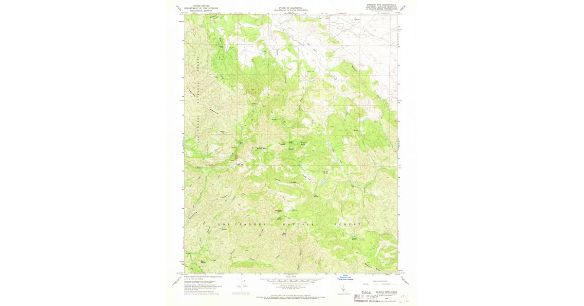1967 Map of Branch Mtn, San Luis Obispo County, CA — High-Res | Pastmaps