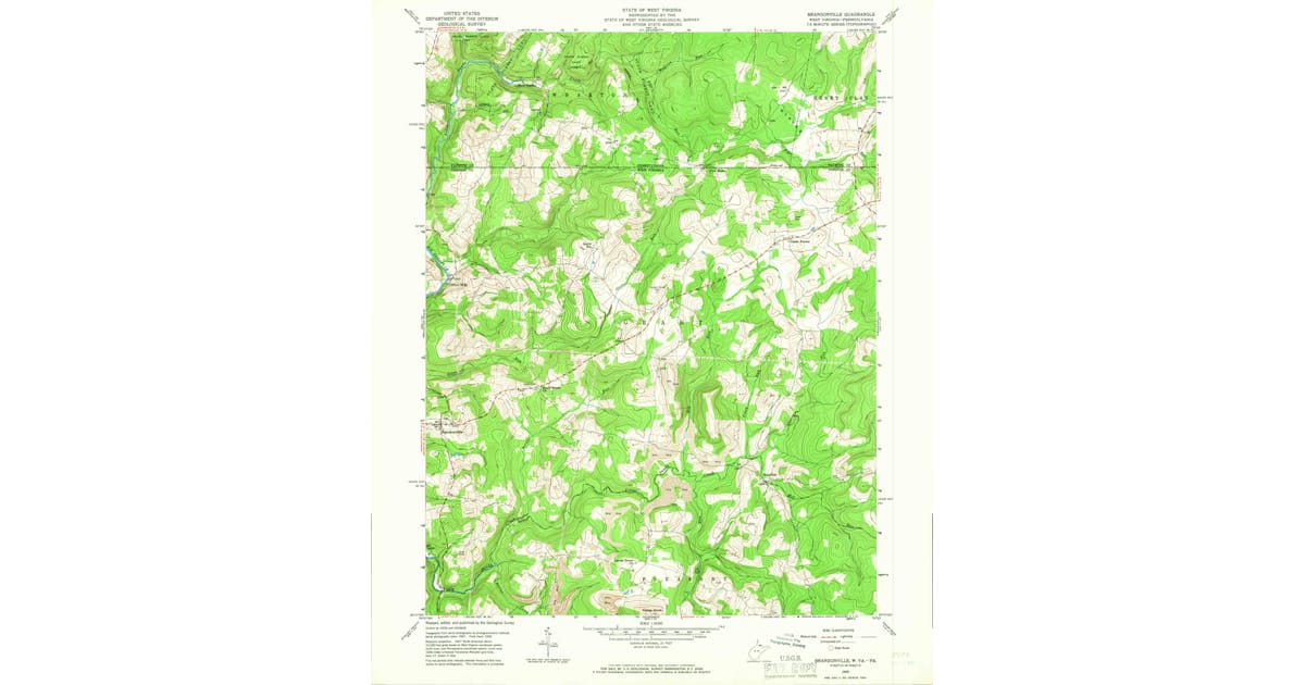 1959 Map of Brandonville, WV — High-Res, 1966 Print | Pastmaps