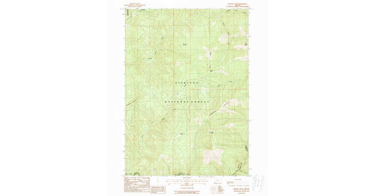 1989 Map of Brandy Peak, Curry County, OR — High-Res | Pastmaps