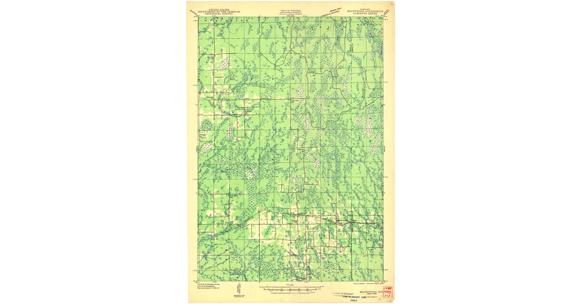 1943 Map of Brantwood, Price County, WI — High-Res | Pastmaps