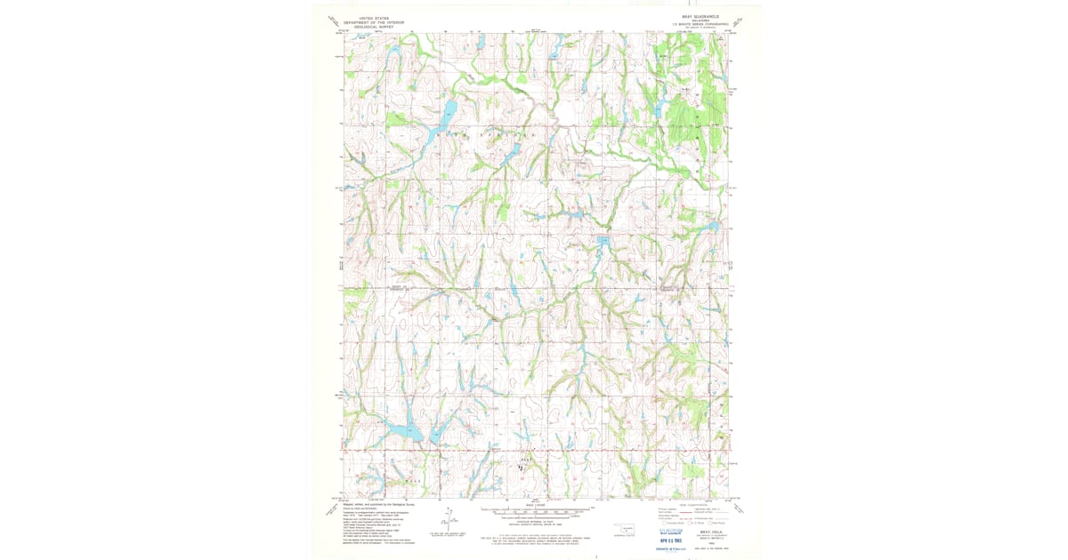 1982 Map of Bray, OK — High-Res | Pastmaps