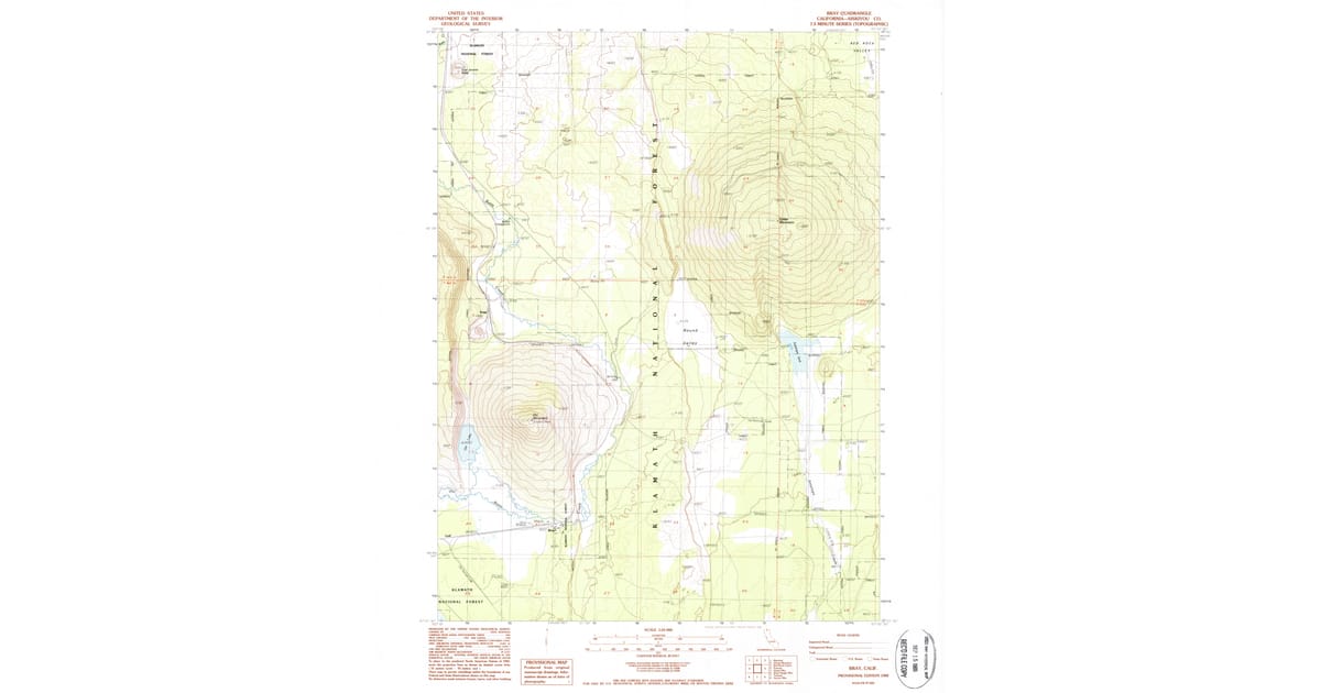 1988 Map of Bray, Siskiyou County, CA — High-Res | Pastmaps