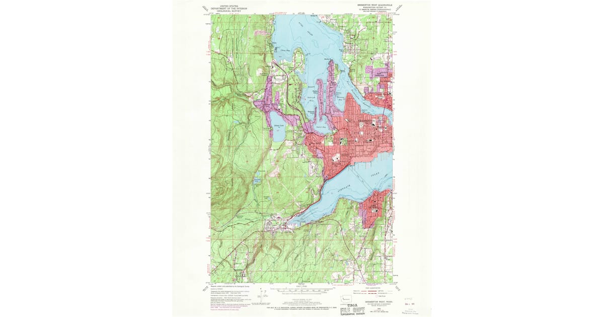 1953 Map of Bremerton West, Kitsap County, WA — High-Res, 1970 Print ...