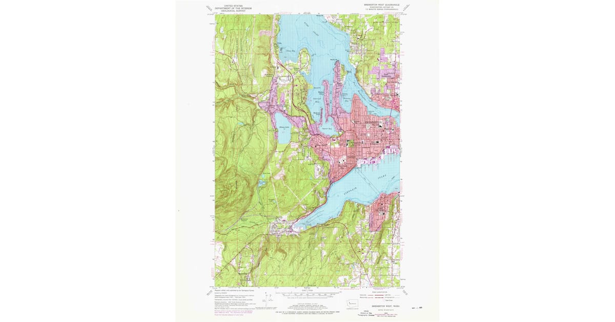 1953 Map of Bremerton West, Kitsap County, WA — High-Res, 1975 Print ...