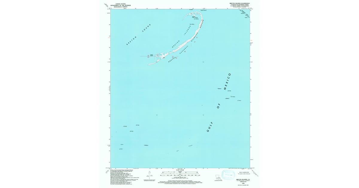 1993 Map of Breton Islands, Plaquemines Parish, LA — High-Res | Pastmaps