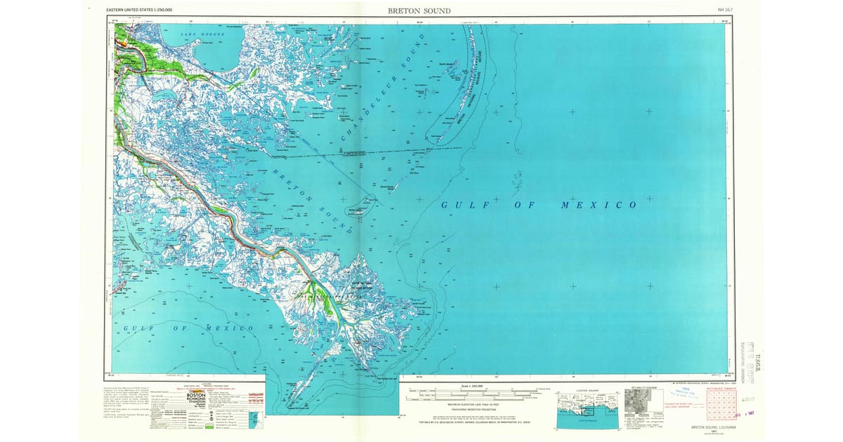 1957 Map of Breton Sound, Plaquemines Parish, LA — High-Res | Pastmaps