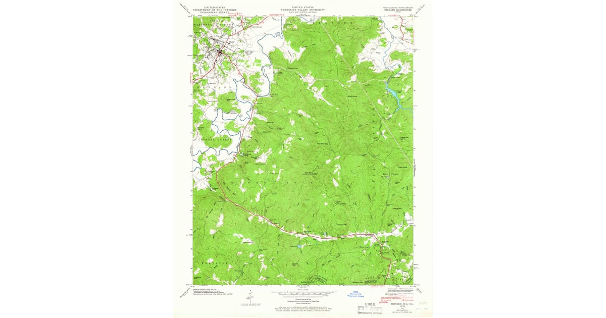1945 Map of Brevard, NC — High-Res, 1966 Print | Pastmaps