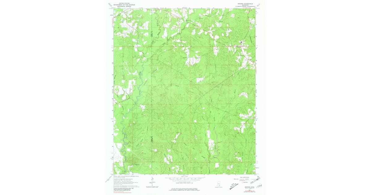 1963 Map of Brewer, Greene County, MS — High-Res, 1981 Print | Pastmaps