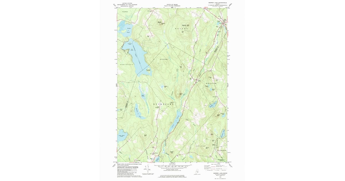 1982 Map of Brewer Lake, Hancock County, ME — High-Res | Pastmaps