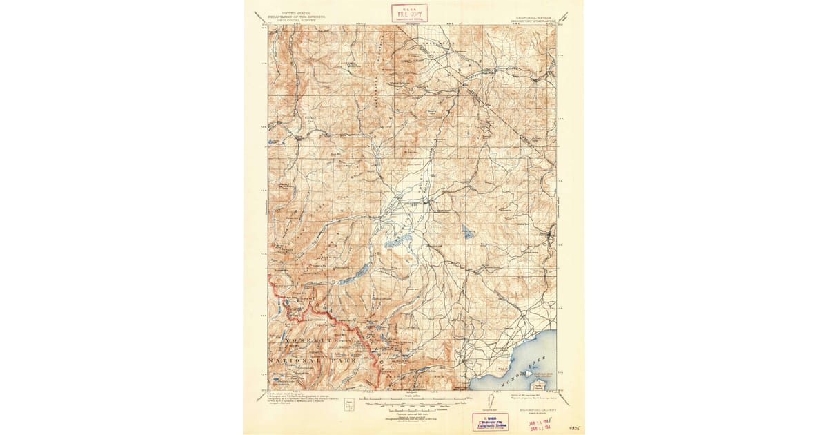 1911 Map of Bridgeport, CA — High-Res, 1947 Print | Pastmaps