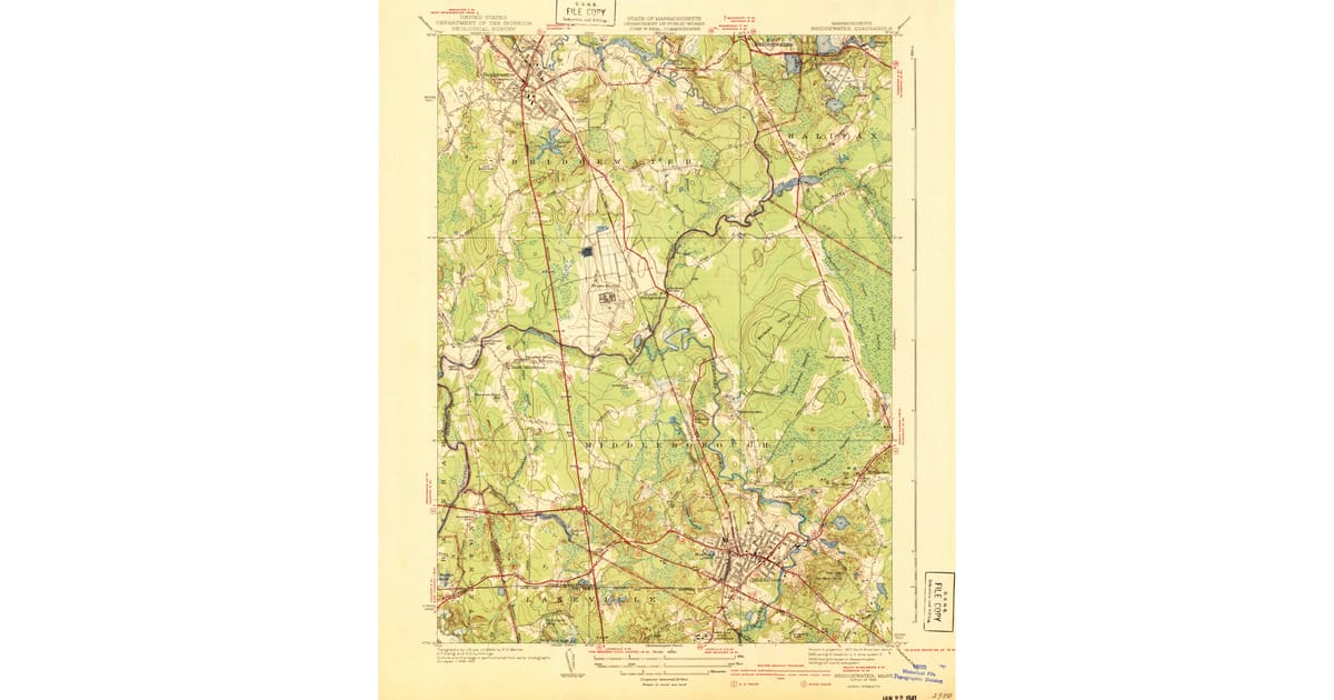 1940 Map of Bridgewater, Plymouth County, MA — High-Res | Pastmaps