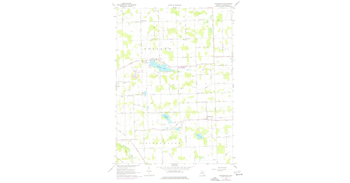 1967 Map of Bridgewater, Washtenaw County, MI — High-Res, 1977 Print ...
