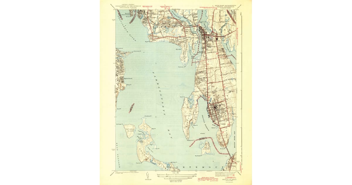 1943 Map of Bristol, Bristol County, RI — High-Res, 1943 Print #2 ...
