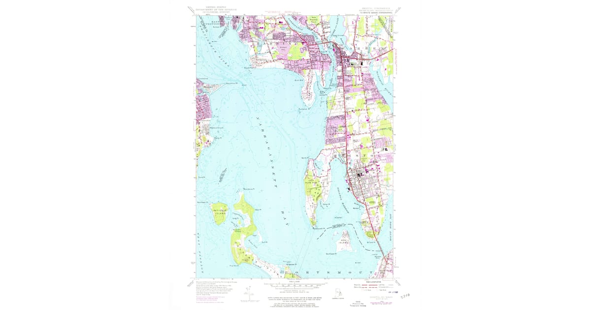 1955 Map of Bristol, Bristol County, RI — High-Res, 1976 Print | Pastmaps