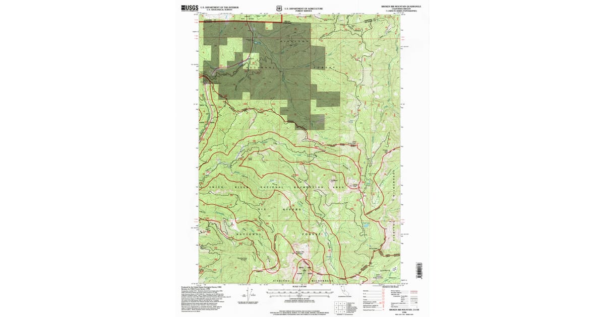 1996 Map of Broken Rib Mountain, Del Norte County, CA — High-Res | Pastmaps