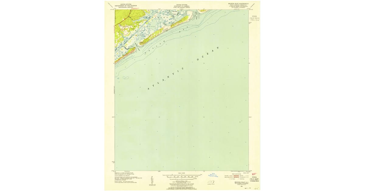 1952 Map of Browns Inlet, Onslow County, NC — High-Res | Pastmaps