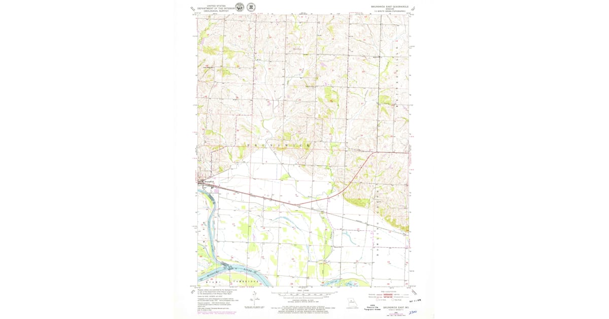 1951 Map of Brunswick East, Chariton County, MO — High-Res, 1979 Print ...