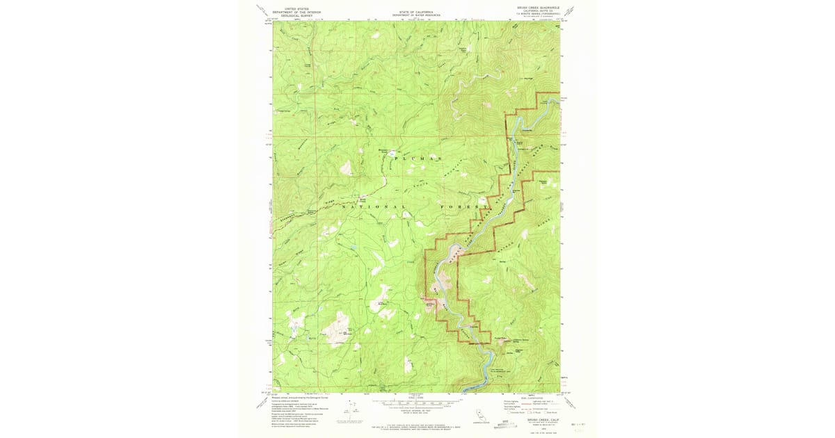 1970 Map of Brush Creek, Butte County, CA — High-Res, 1974 Print | Pastmaps