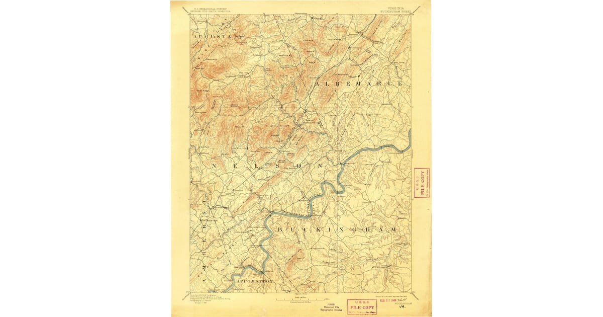 1892 Map of Buckingham, Nelson County, VA — High-Res, 1909 Print | Pastmaps
