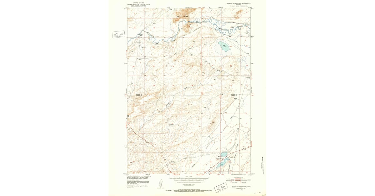 1951 Map of Bucklin Reservoirs, Carbon County, WY — High-Res | Pastmaps