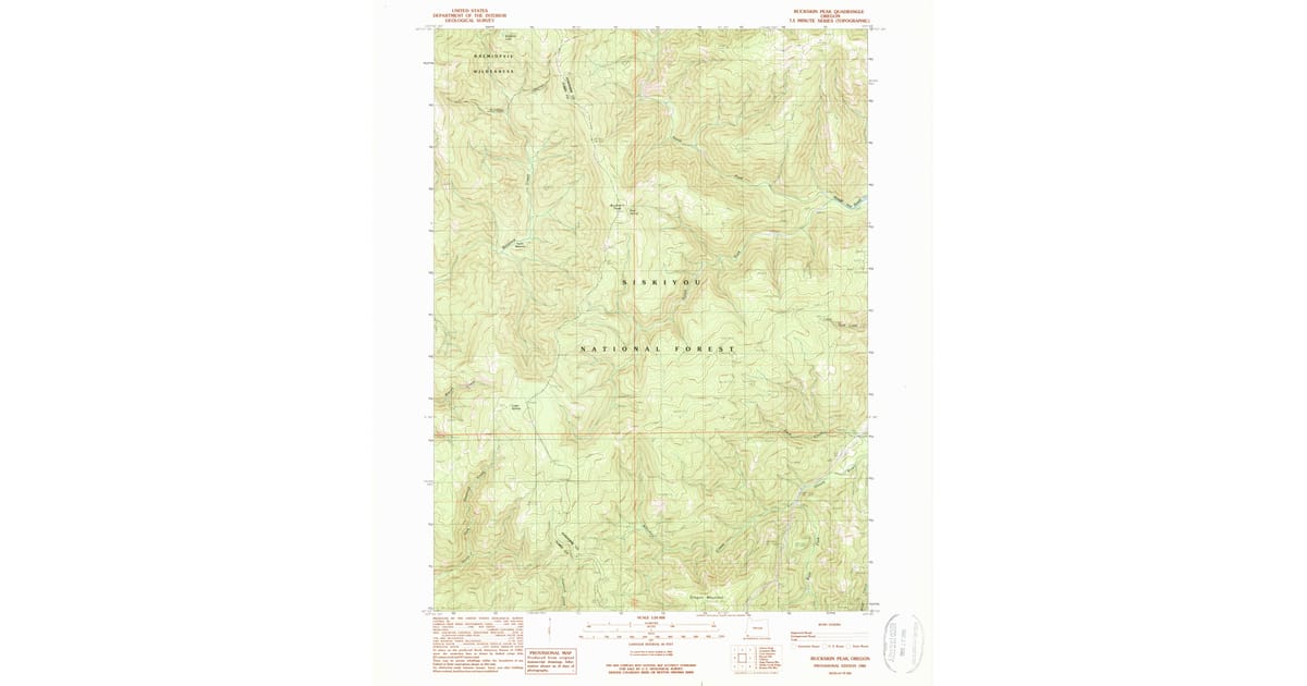 1989 Map of Buckskin Peak, Josephine County, OR — High-Res | Pastmaps