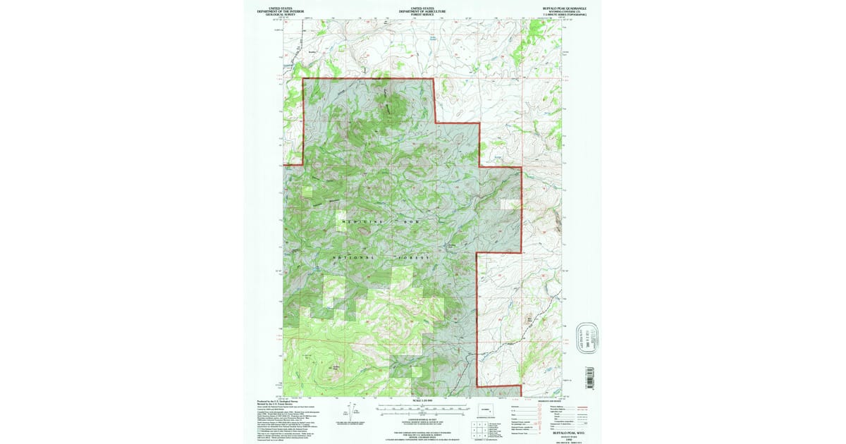 1992 Map of Buffalo Peak, Converse County, WY — High-Res | Pastmaps