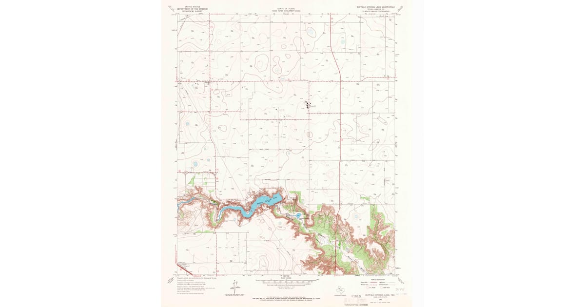 1965 Map of Buffalo Springs Lake, Lubbock County, TX — High-Res | Pastmaps