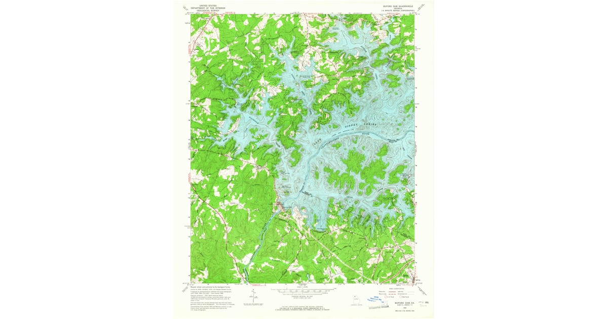1964 Map of Buford Dam, Forsyth County, GA — High-Res | Pastmaps